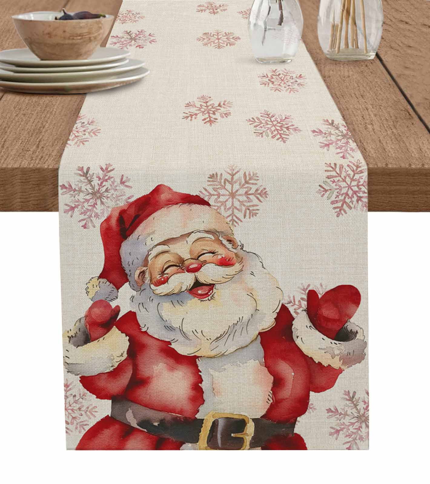 Red Santa Christmas Burlap-Cotton Table Runner 70 Inches Long,Winter ...