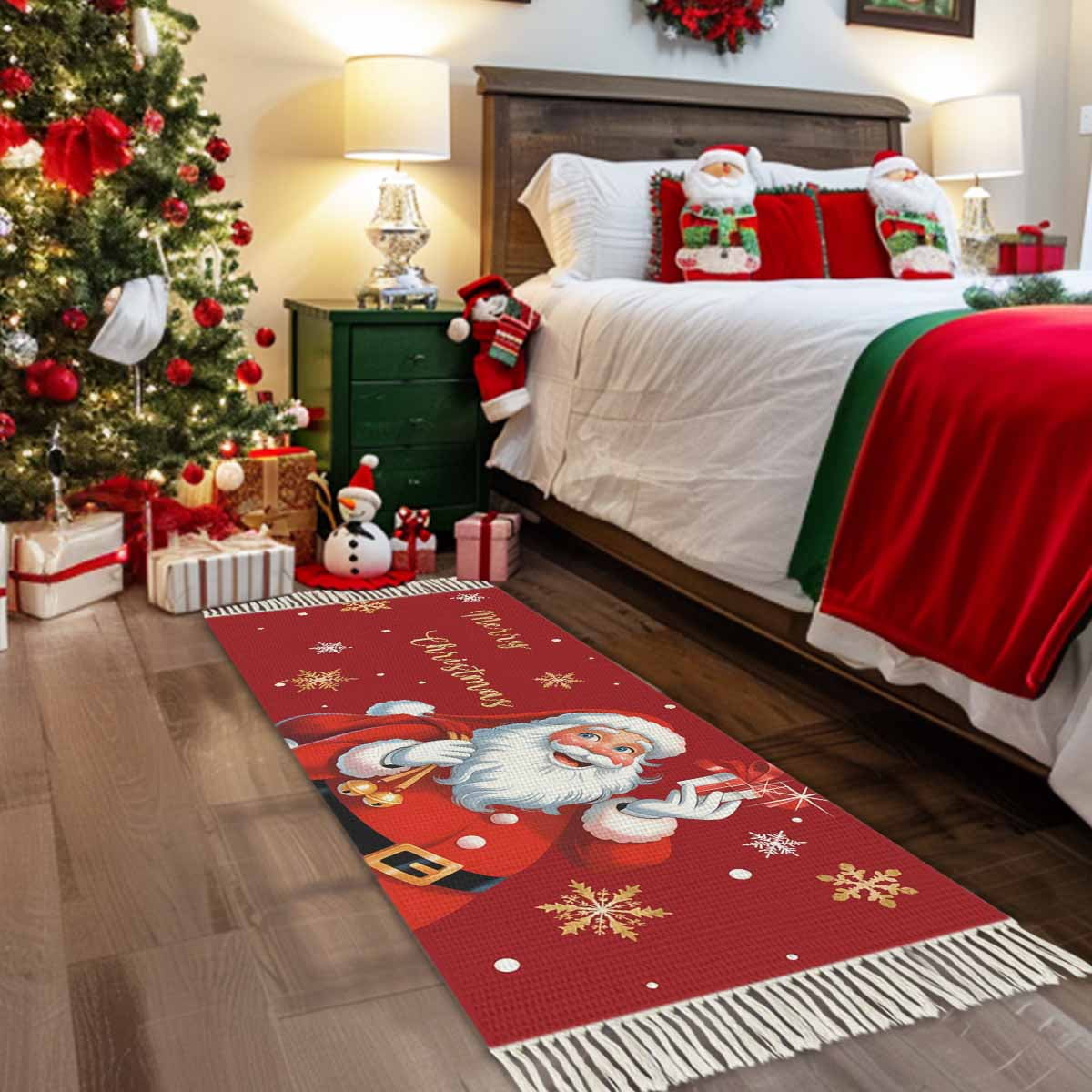 Red Santa Christmas Entryway Runner Rug 2x4ft,Xmas Snowflake Merry ...