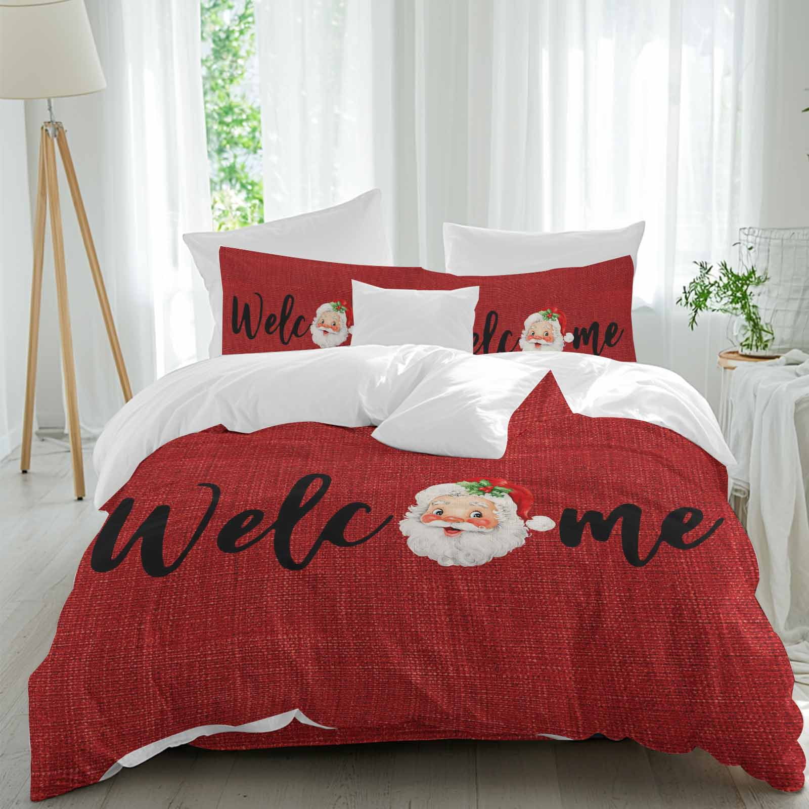 Red Santa Claus 4 Piece Duvet Cover Set Full Size Christmas Welcome ...