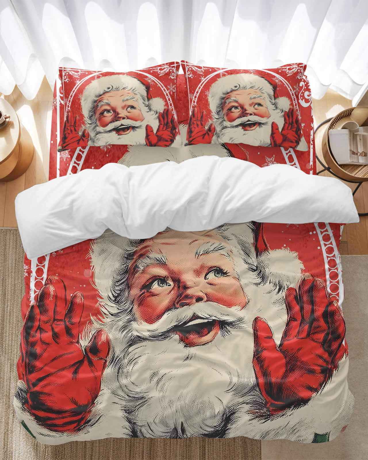 Red Santa Claus Bedding Duvet Cover Set Full Size 4 Pieces Retro ...
