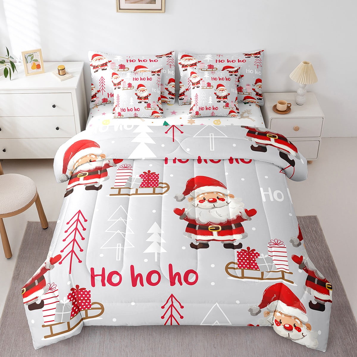 Red Santa Claus Comforter Set 7 Piece Bed in a Bag Twin,Xmas Christmas ...