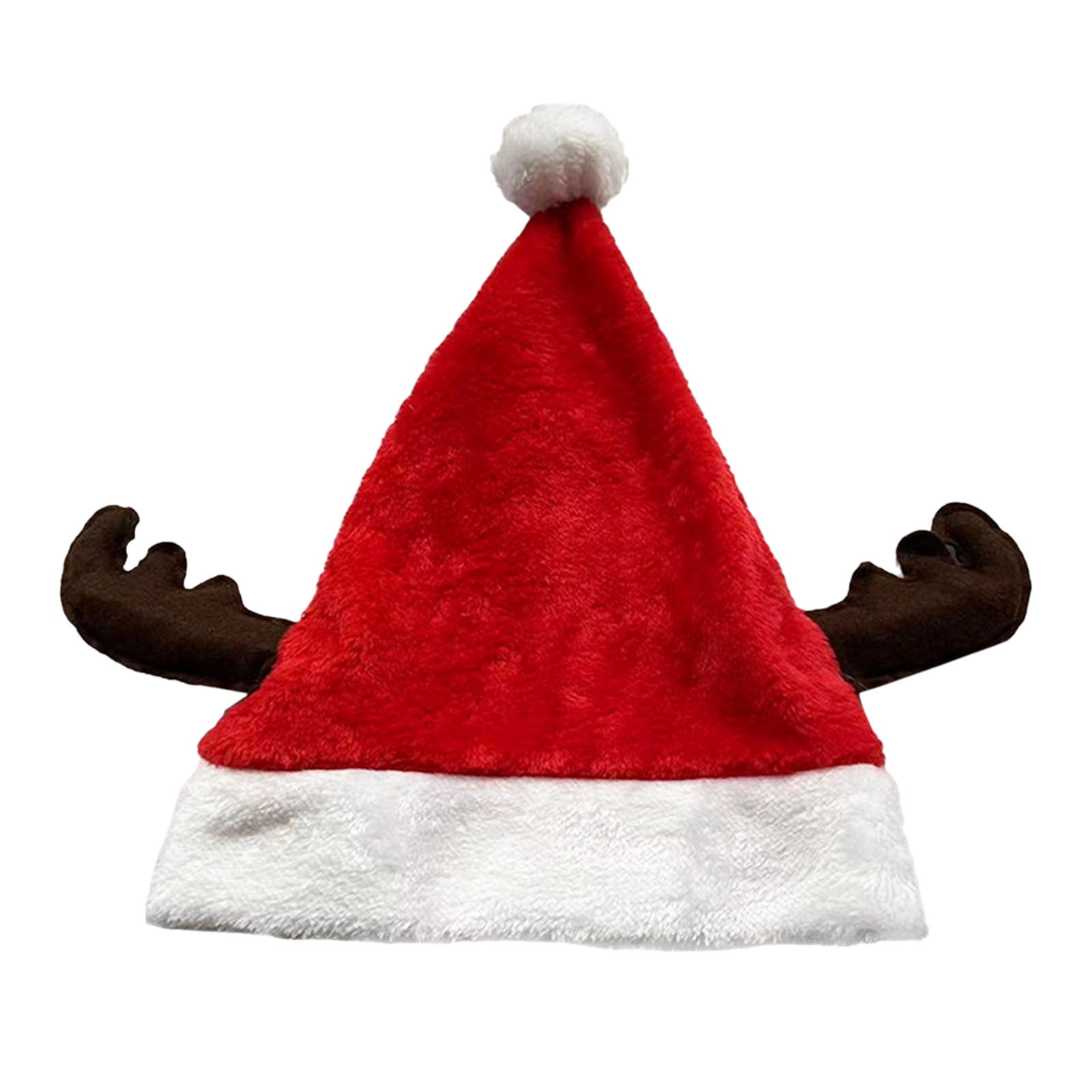 Red Santa Hat with Brown Reindeer Antlers Cute Soft Plush Christmas Hat ...