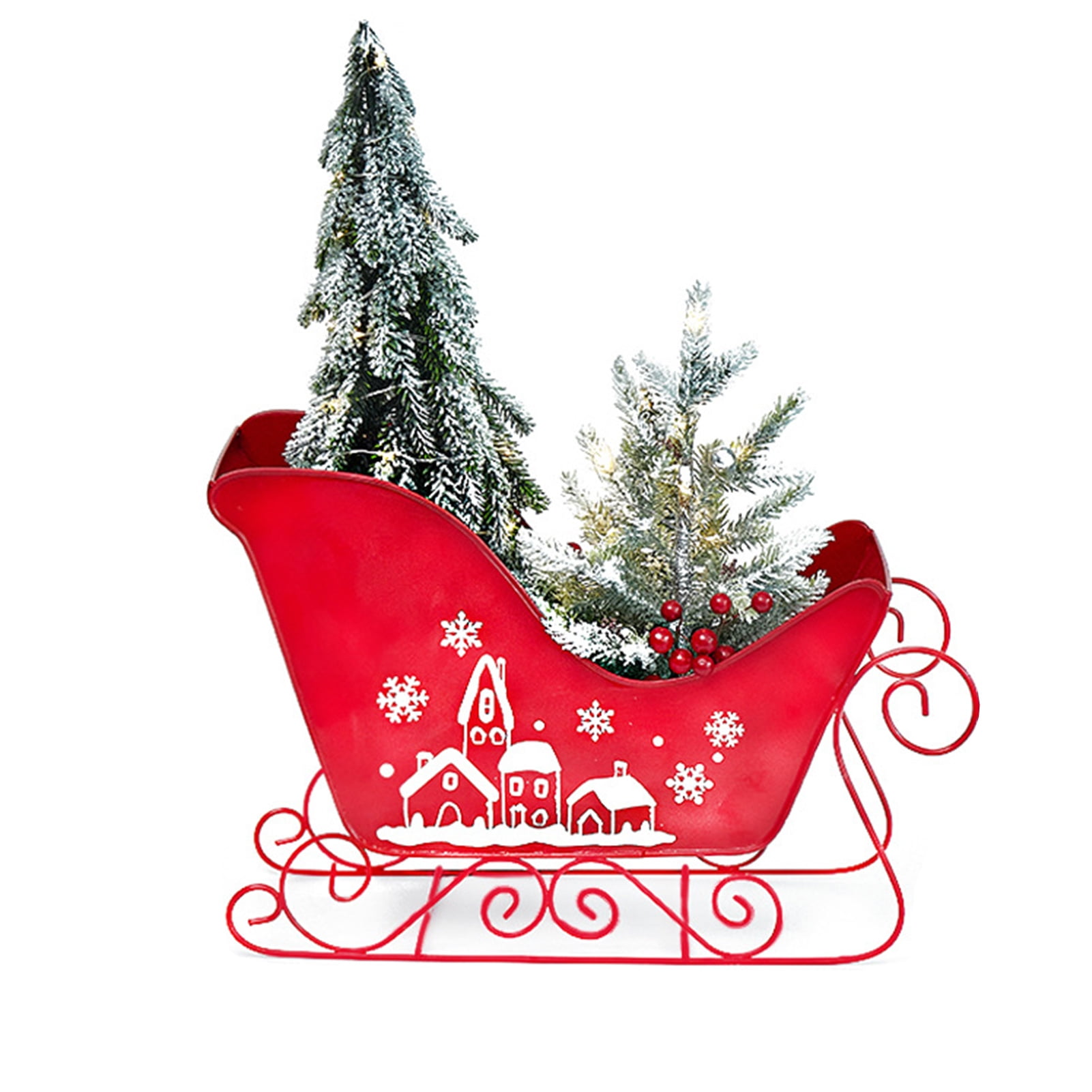 Red Santa Sleigh Christmas Decor Filled with Lighted Christmas Tree ...