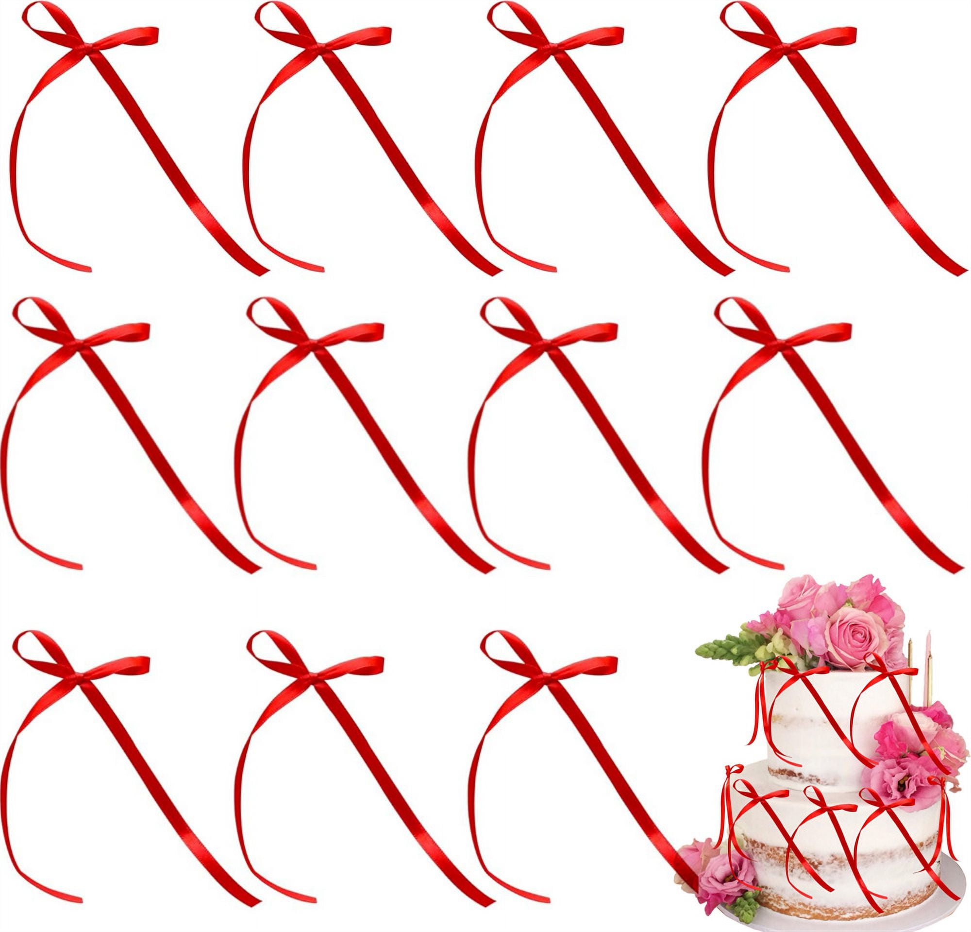 Red Satin Bowknot Cupcake Topper,Ribbon Bow Cake Toppers,Twist Tie Bows ...