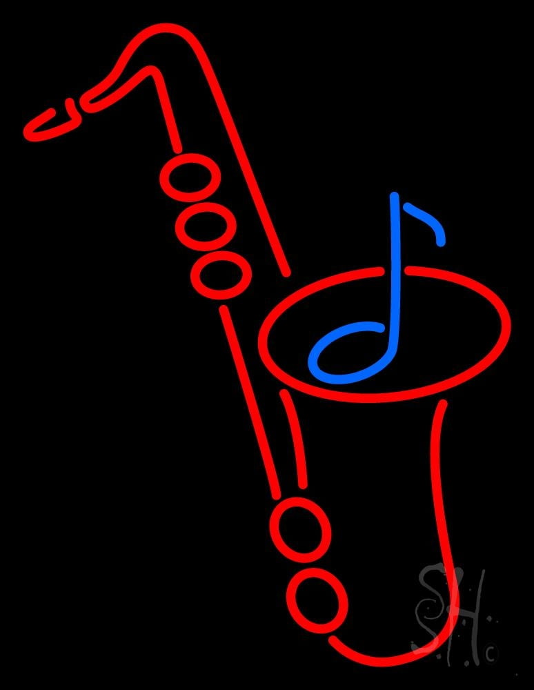 Red Saxophone Logo 1 LED Neon Sign 31" Tall x 24" Wide - inches Black ...