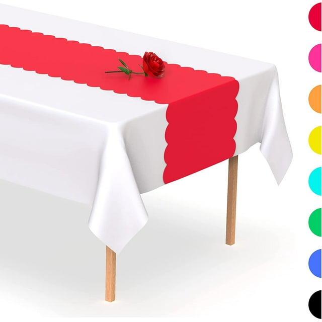 Red Scallop Disposable Table Runner. 5 Pack 14 x 108 inch. Plastic ...