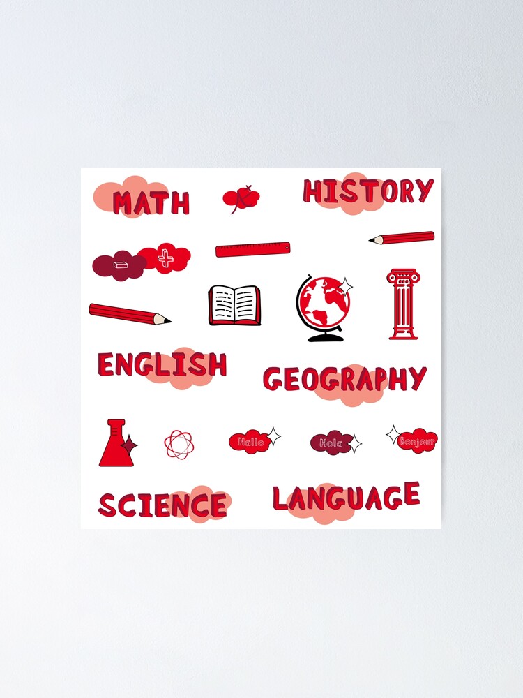 Red School Subjects Sticker Pack Fashion Art Decor Frame - Walmart.com