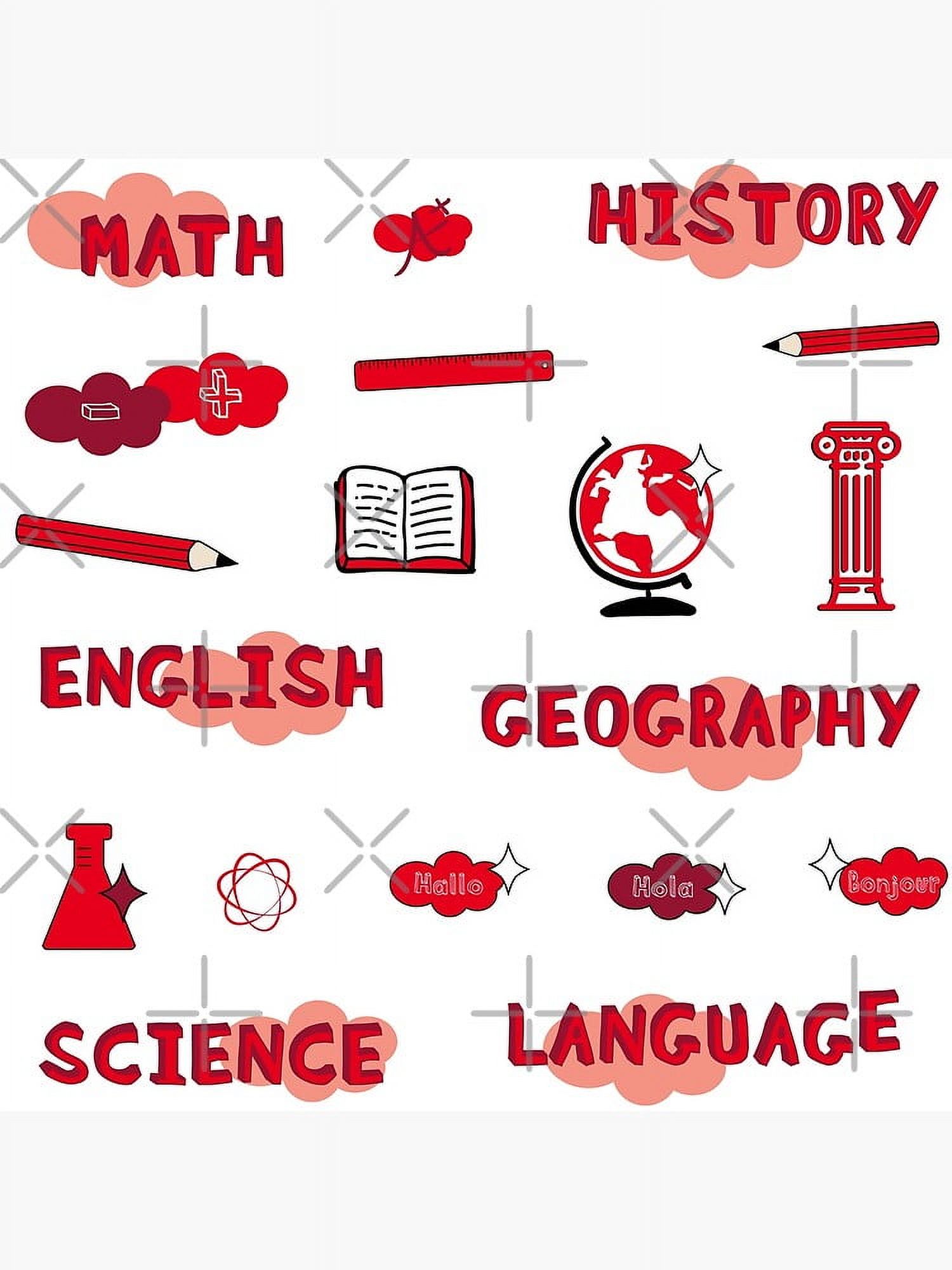 Red School Subjects Sticker Pack Modern Art Decor Unframe - Walmart.com