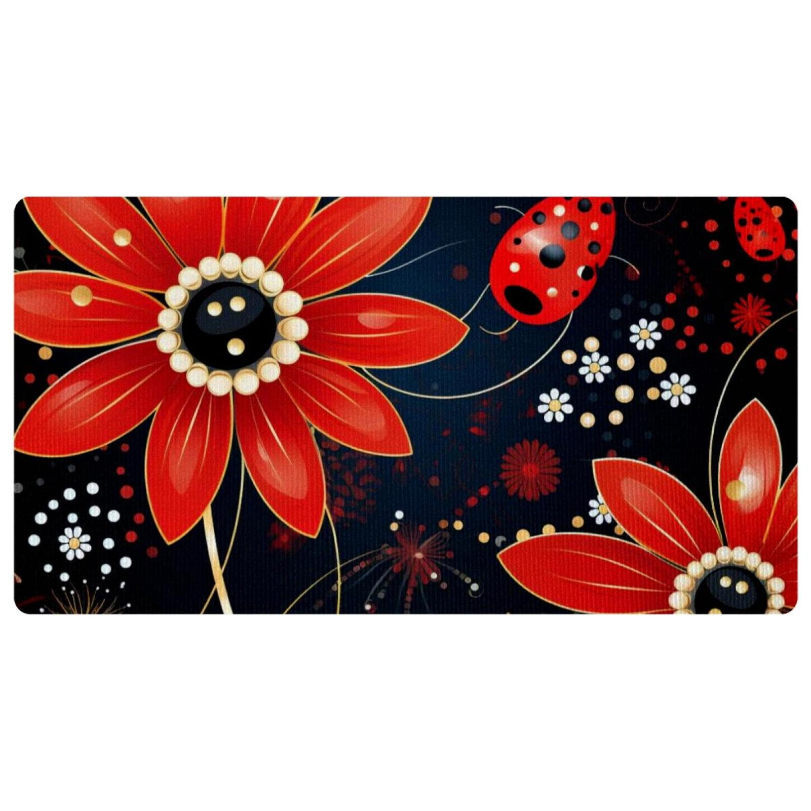 Red Seven Star Ladybug Kitchen Mat,Cushioned Anti Fatigue Waterproof ...