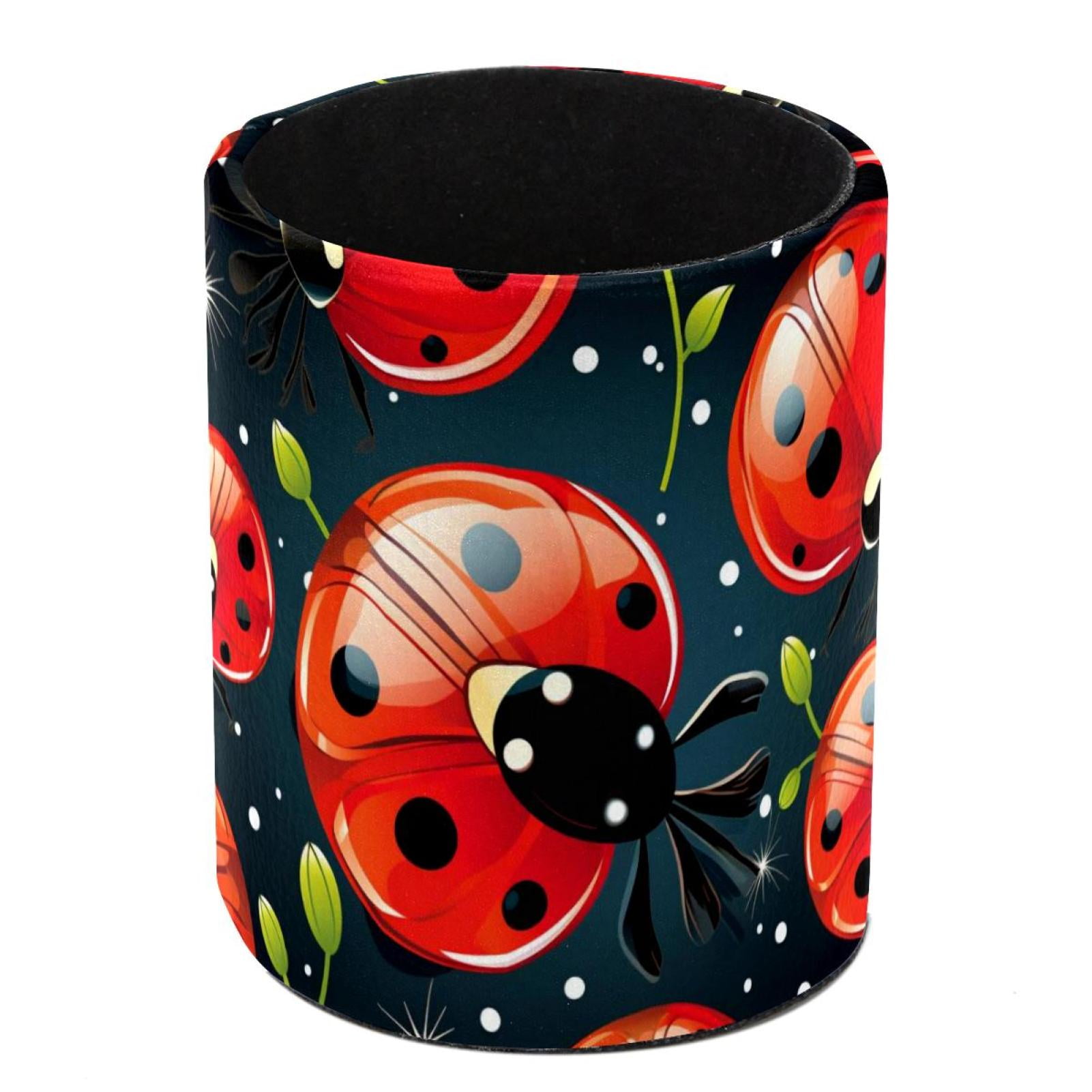 Red Seven Star Ladybug PVC Leather Circular Pen Holder for Desk ...