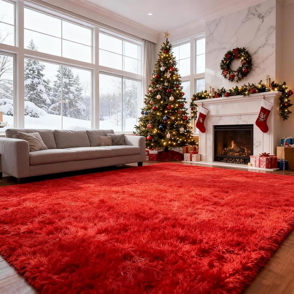 Red Shag Area Rugs for Bedroom Living Room,Ultra Soft Fluffy Christmas ...