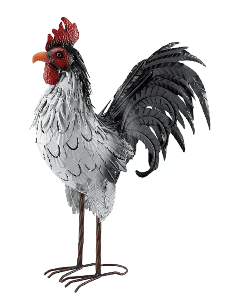 Red Shed Outdoor Decorative Metal Rooster, White/Black - Rustic Garden ...
