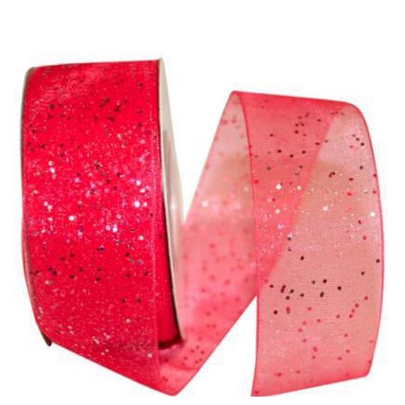 Red Sheer Glitter Ribbon - 1 1/2" x 25 Yards - 100% Nylon (2 Pack ...