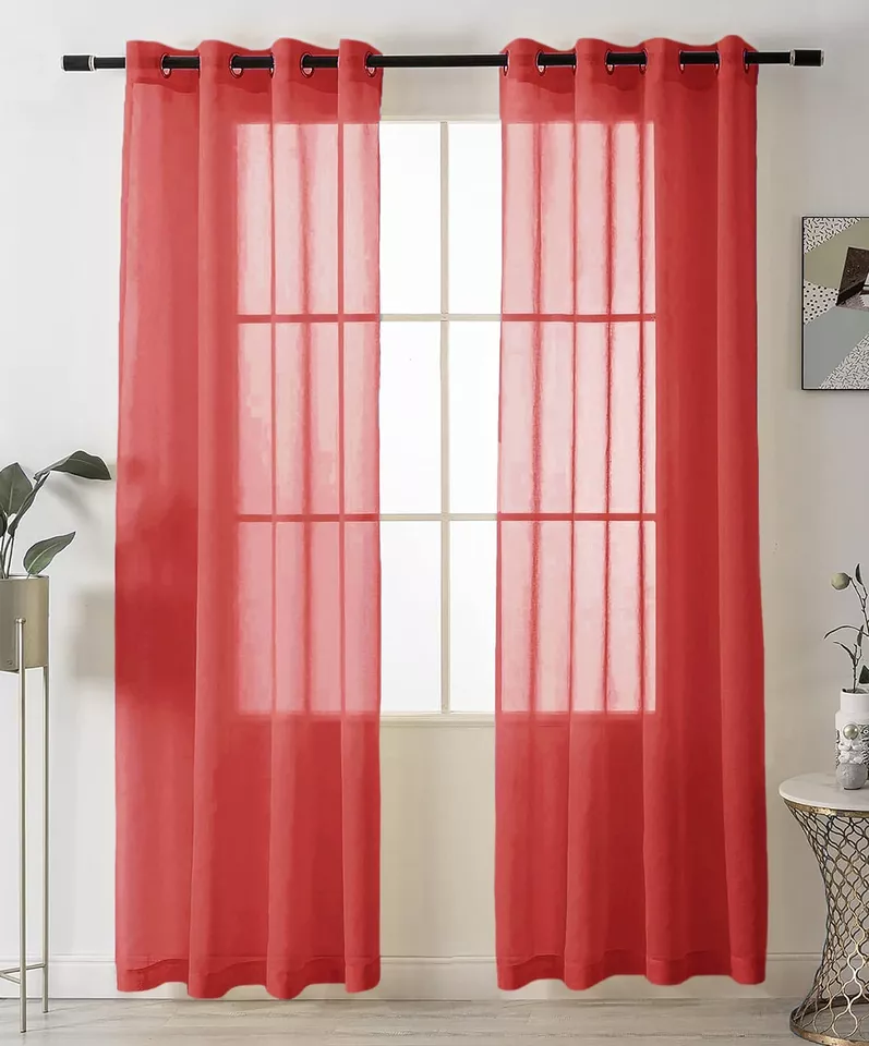Red Sheer Window Grommet Curtain Set 84" Inches Long ( 2 Panels ...