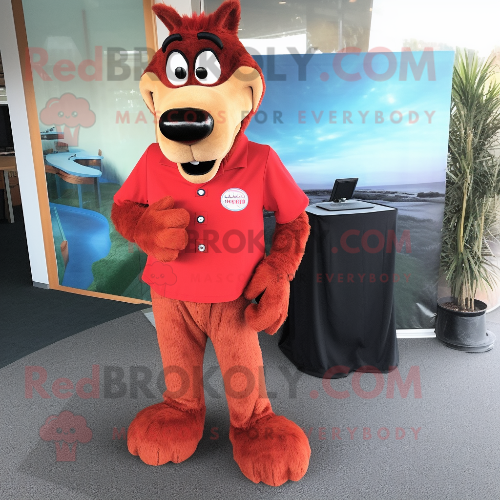 Red Shepard'S Pie REDBROKOLY mascot costume character dressed with a Mom Jeans and Cufflinks ...