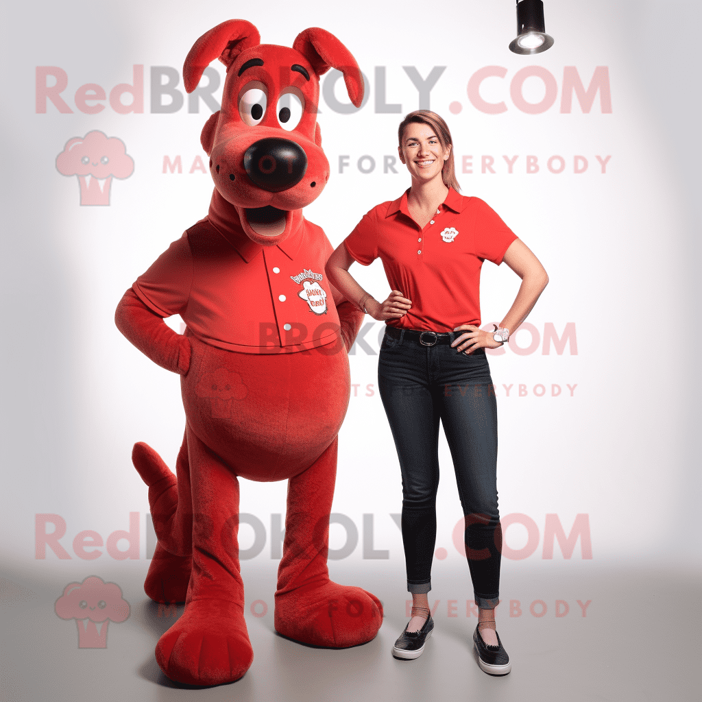 Red Shepard'S Pie REDBROKOLY mascot costume character dressed with a Mom Jeans and Cufflinks ...