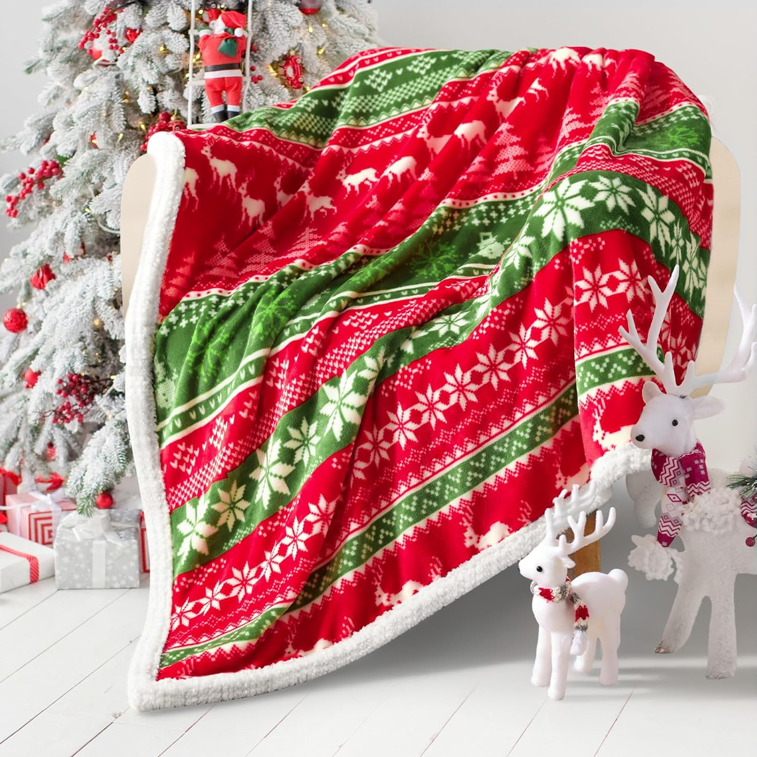Red Sherpa Christmas Throw Blanket, Fuzzy Fluffy Soft Cozy Blanket ...