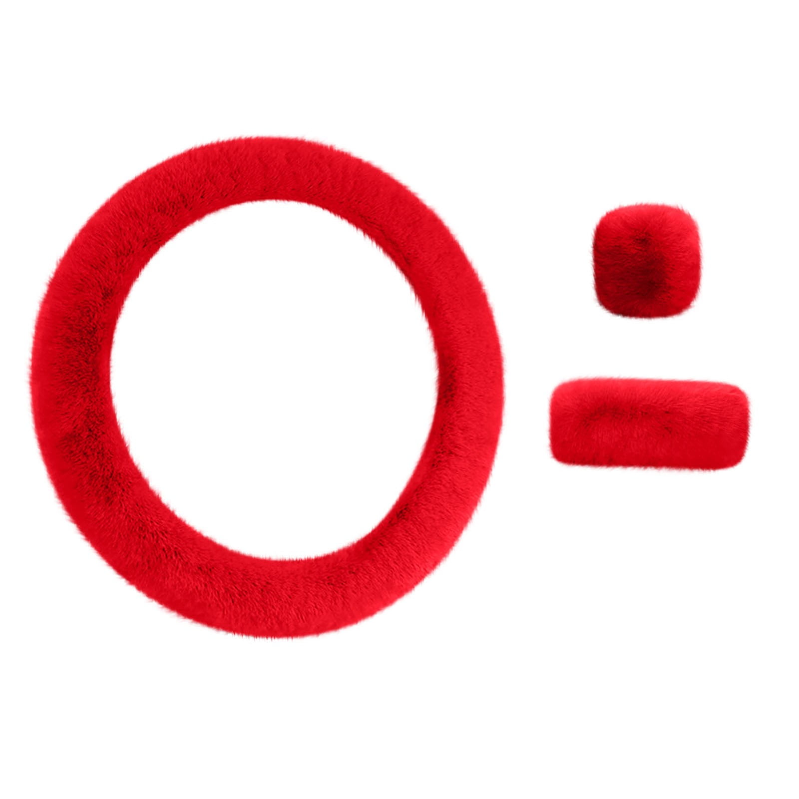 Red Short Plush Car Steering Wheel Cover Set, Gear Lever Handbrake ...
