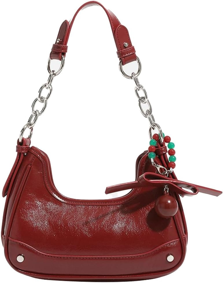 Red Shoulder Bags for Women Trendy Leather Handbags Small Crescent Tote ...