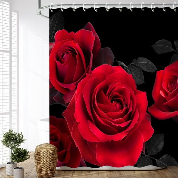Red Shower Curtain for Bathroom Rose Shower Curtain Black and Red ...