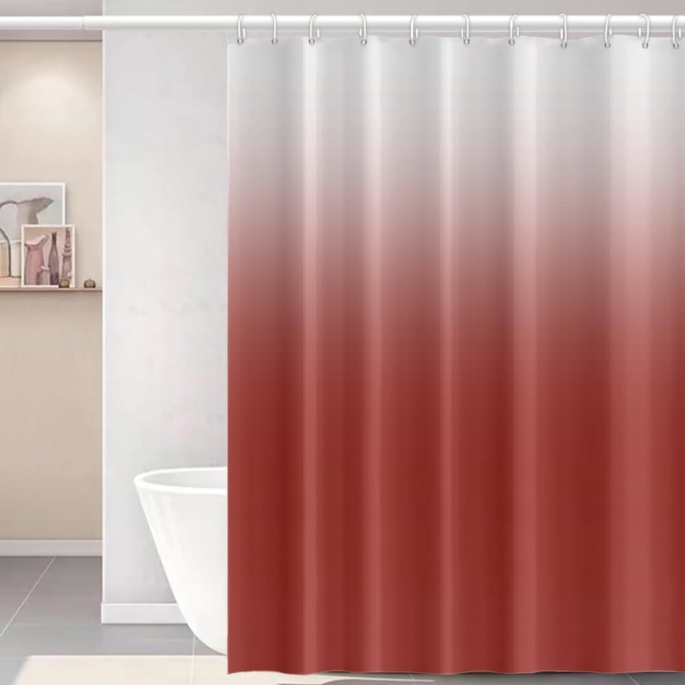Red Shower Curtain Set with Hooks Modern Ombre White Red Shower ...