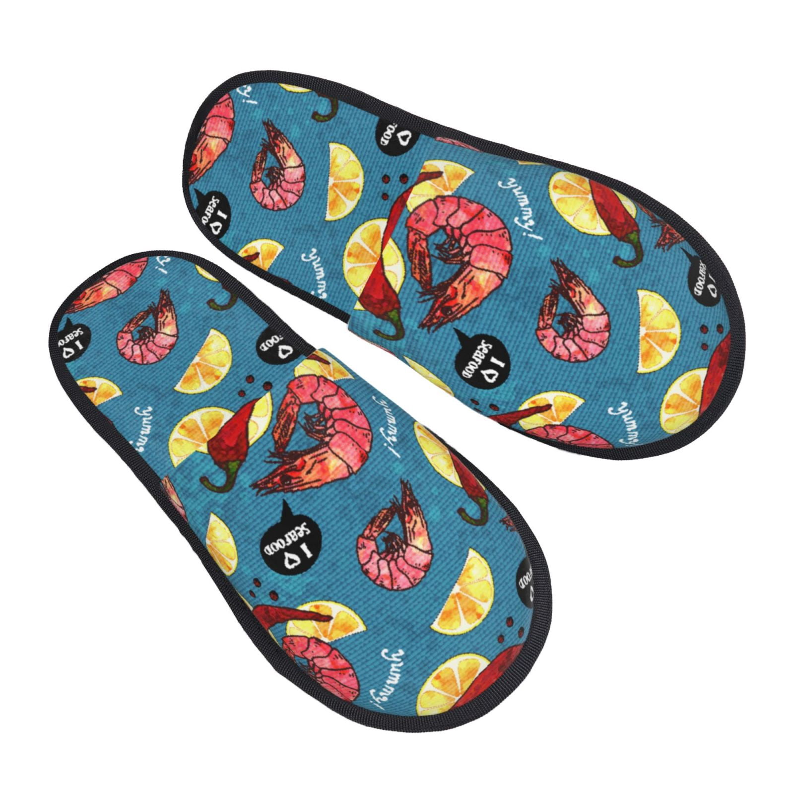 Red Shrimp Chili Lemon House Slippers for Women Indoor, Fuzzy Warm ...