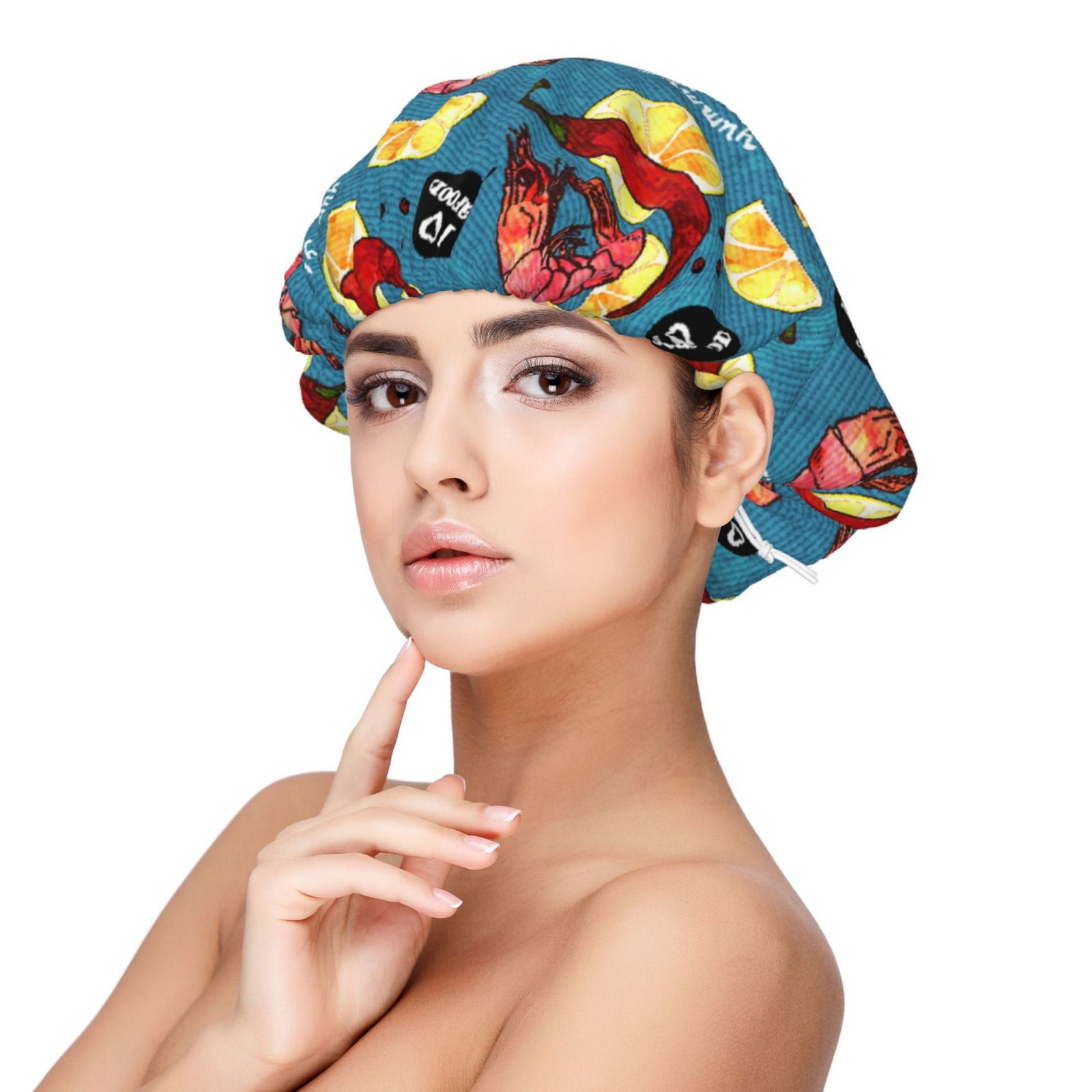 Red Shrimp Chili Lemon Silk Bonnet for Sleeping Women Men, Adjustable ...