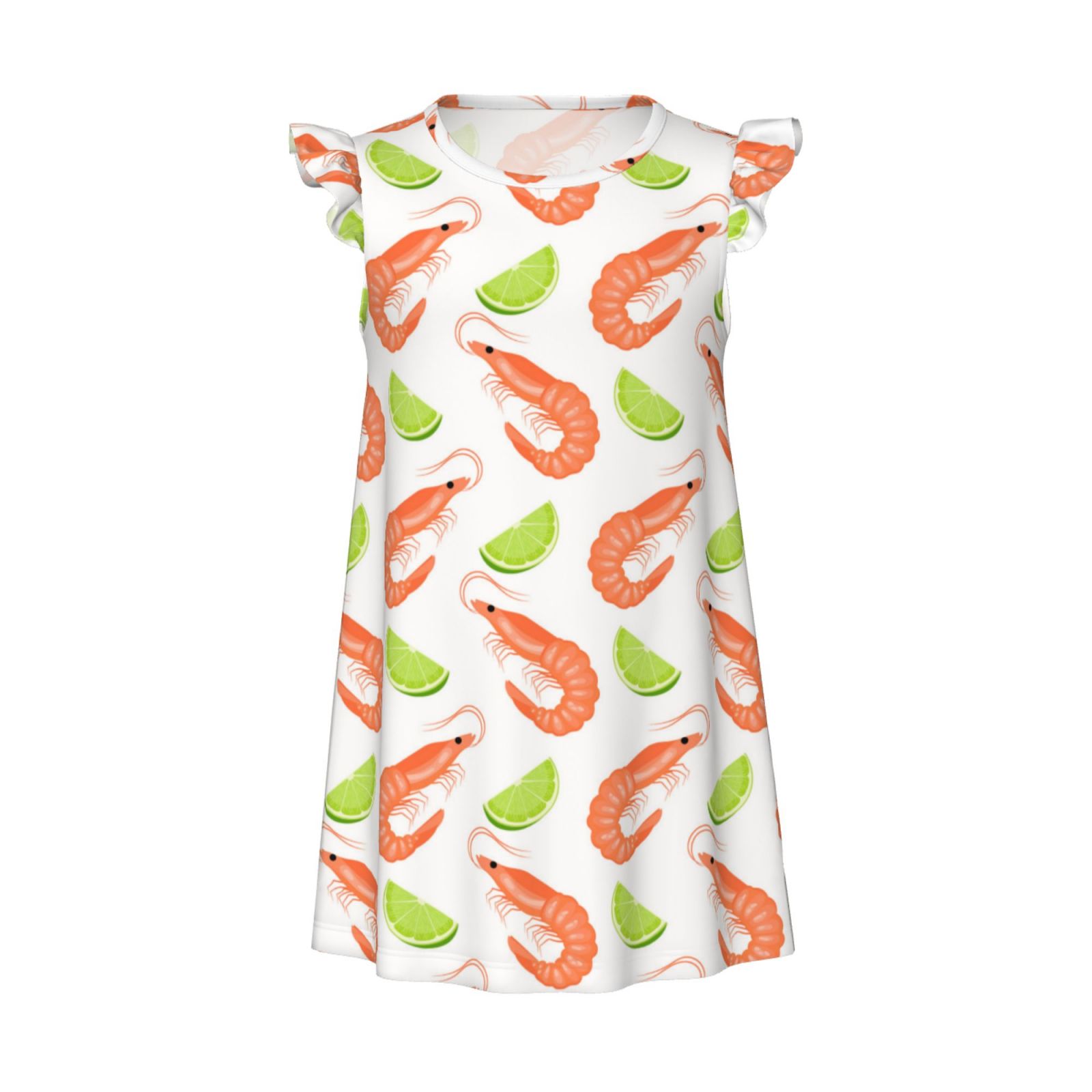 Red Shrimp Lime Print Girls Nightgowns, Short Sleeves Princess Dress ...