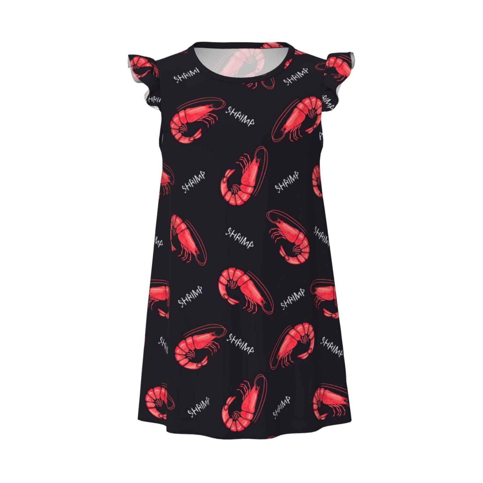 Red Shrimp Print Black Girls Nightgowns, Pajamas for Girls, Soft ...