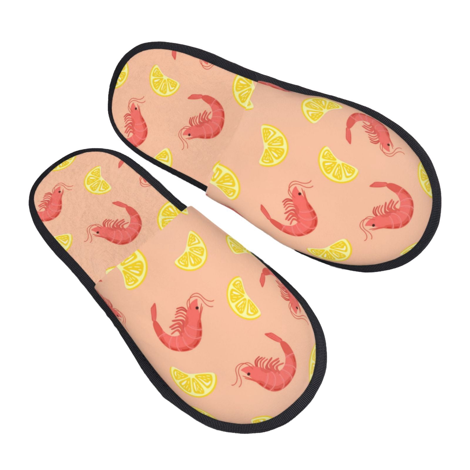 Red Shrimp Yellow Lemon House Slippers for Women Indoor, Fuzzy Warm ...