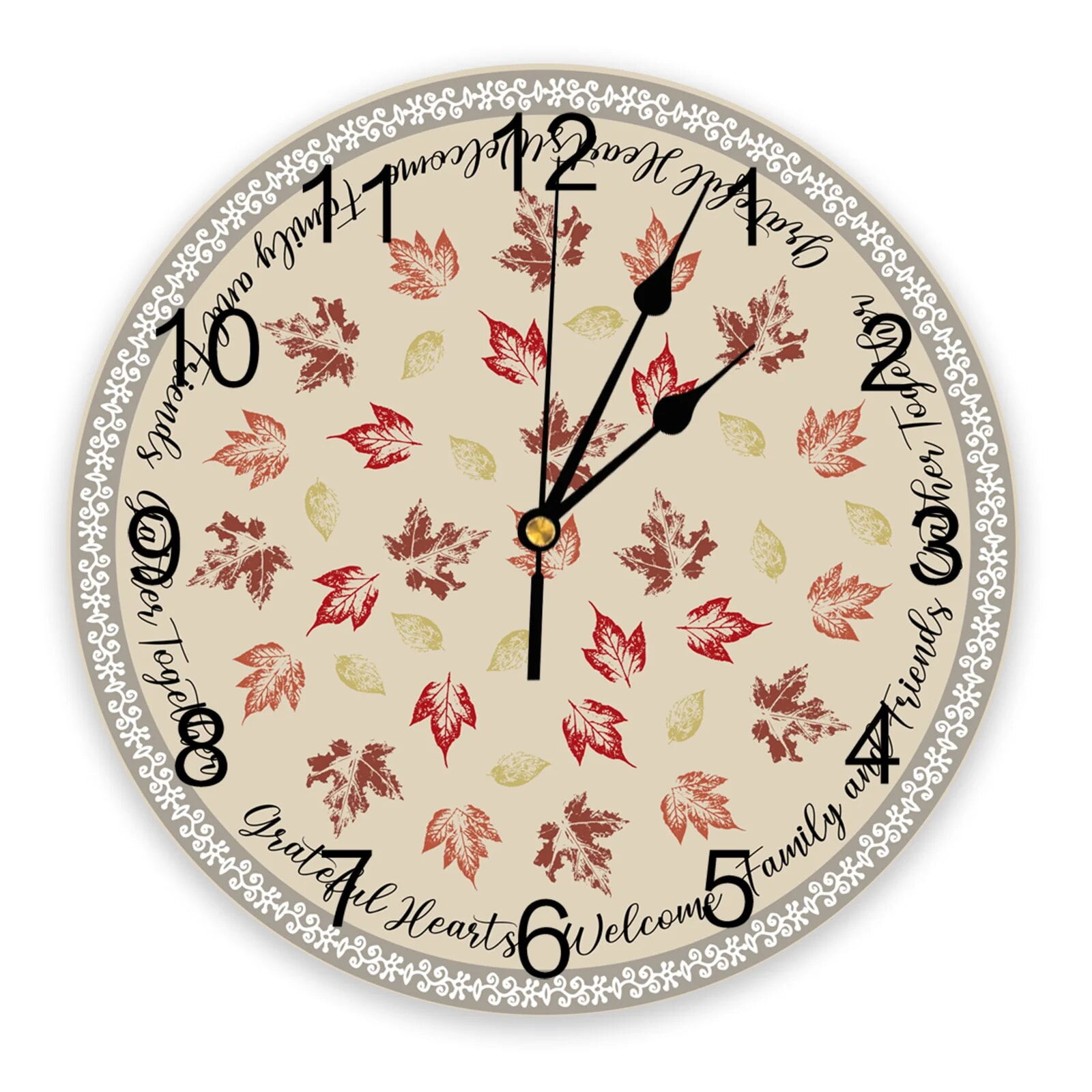 Red Silhouette Maple Leaf Wall Clock Large Modern Kitchen Dinning Round ...