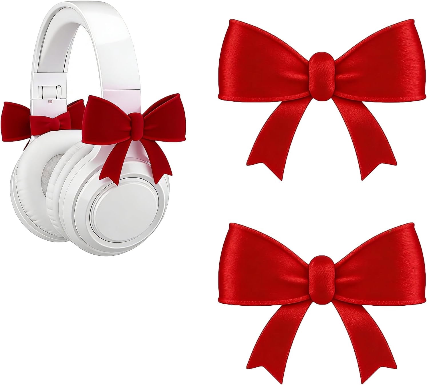 Red Silicone Bow Headphone Accessory With 2Pc Set, Clip-On Decor And ...