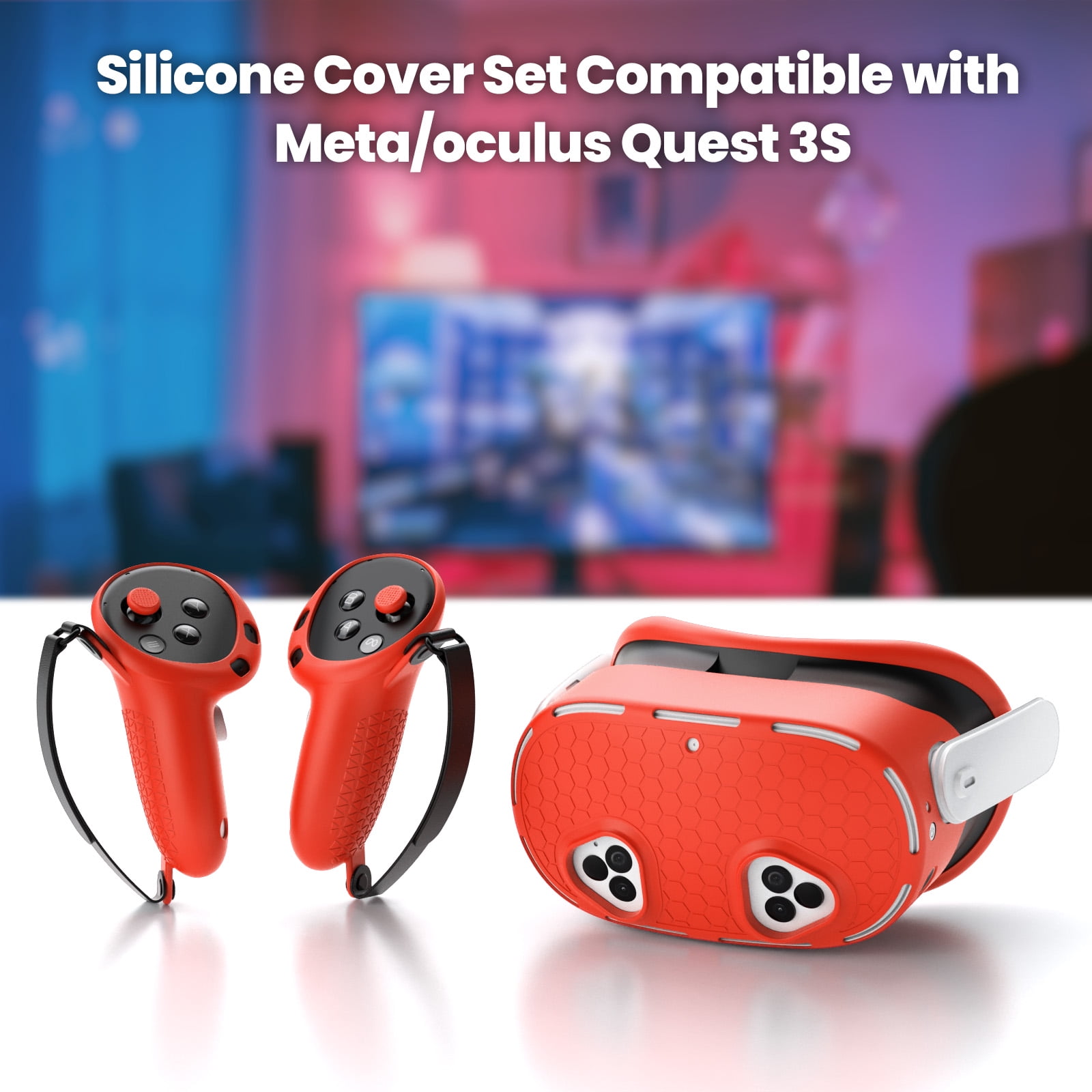Red Silicone Cover Set Compatible with Meta Quest 3s, Face Cover, VR ...