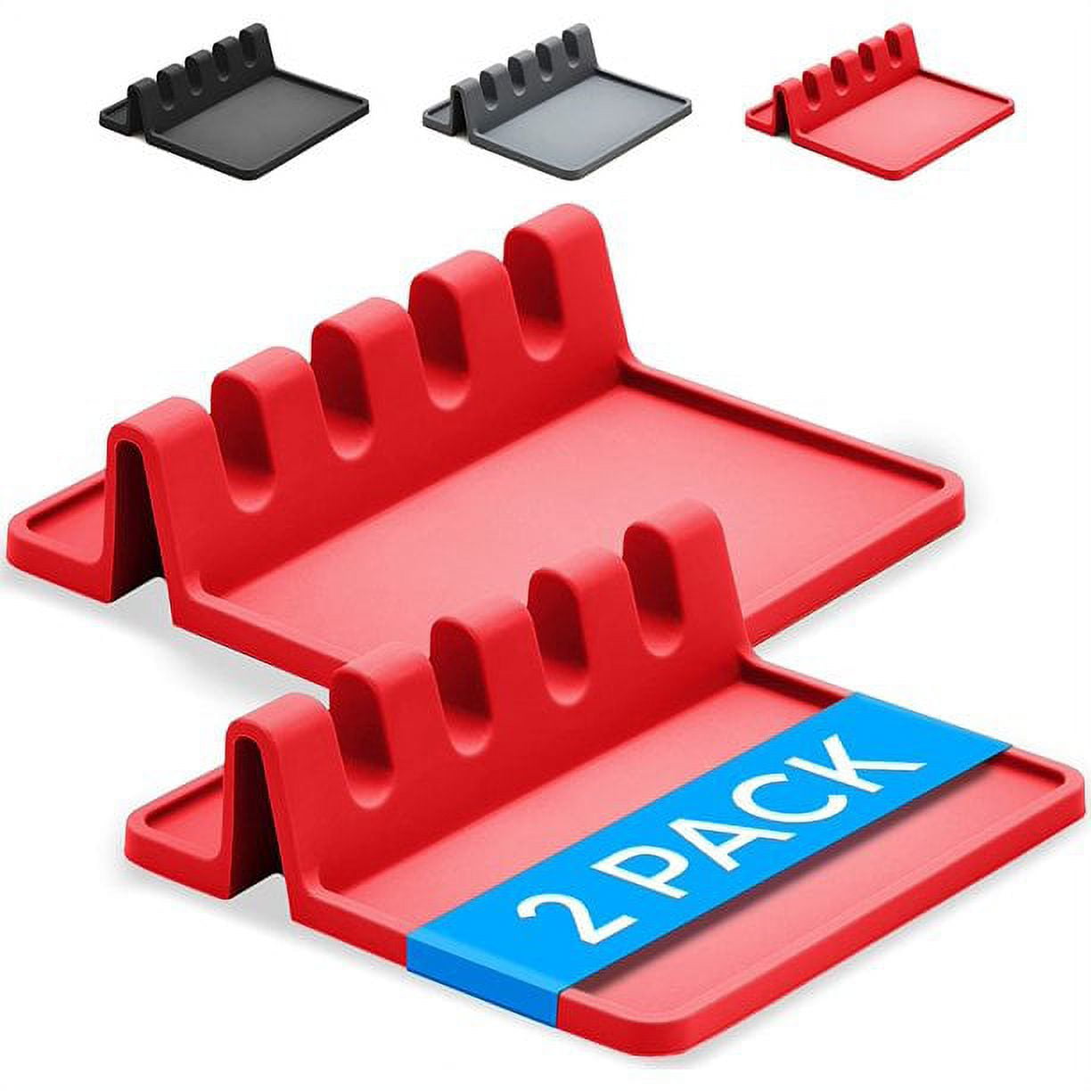Red Silicone Spoon Rest for Kitchen Counter with Drip Pad - Heat ...
