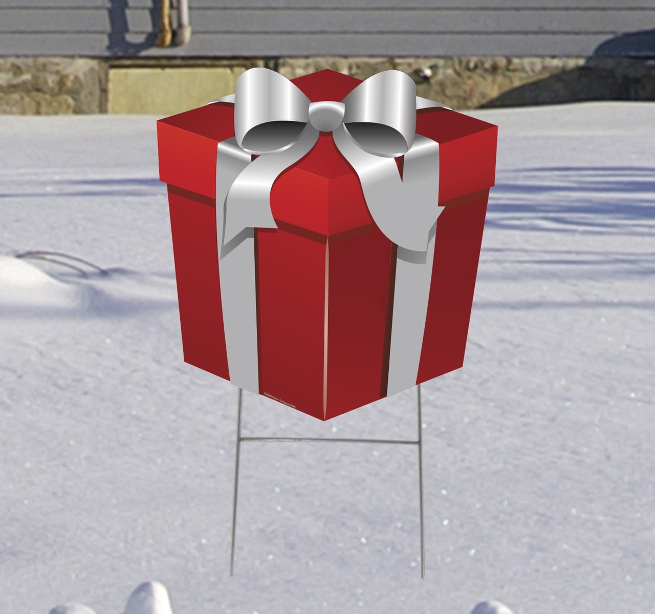 Red Silver Bow Present Yard Sign - Walmart Business Supplies
