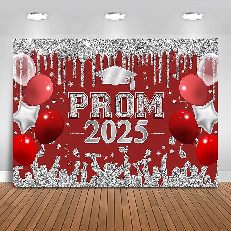 Red and Silver Prom 2025 Graduations Backdrop Class of 2025 ...