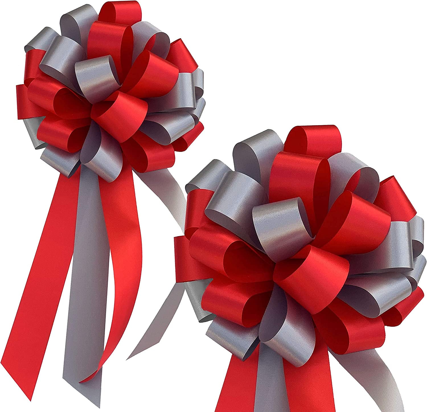 Red & Silver Pull Bows - 8" Wide, Set of 6, Christmas, Valentine's Day ...