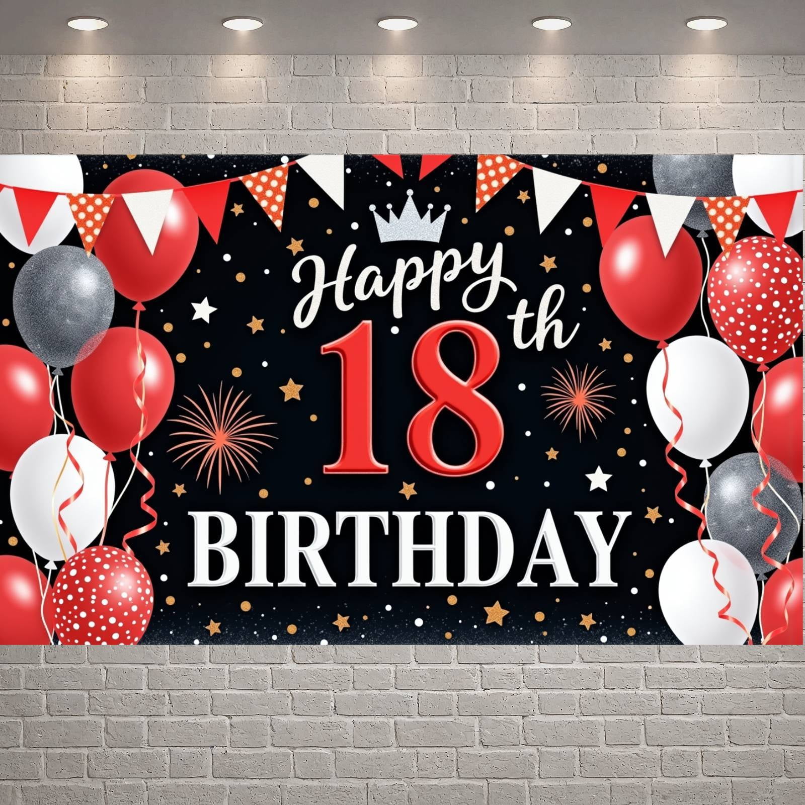 Red Silver Theme 18th Birthday Banner Colorful Balloons Display Gold ...