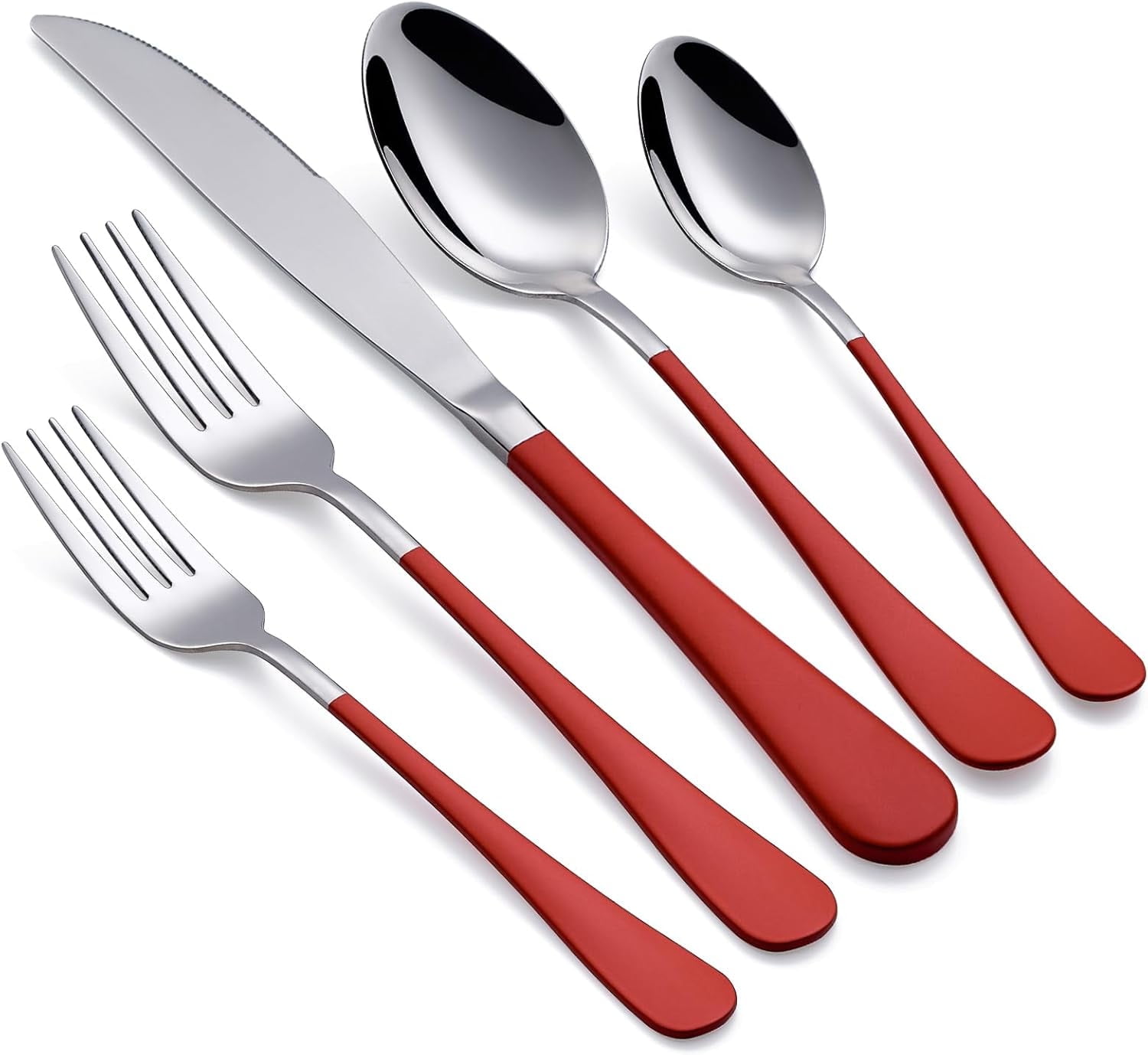 Red Silverware Set 20 Piece 18/0 Stainless Steel Flatware Red Handle ...