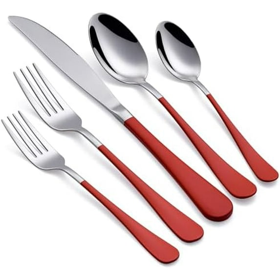 Red Silverware Set 20 Piece 18/0 Stainless Steel Flatware Red Handle ...