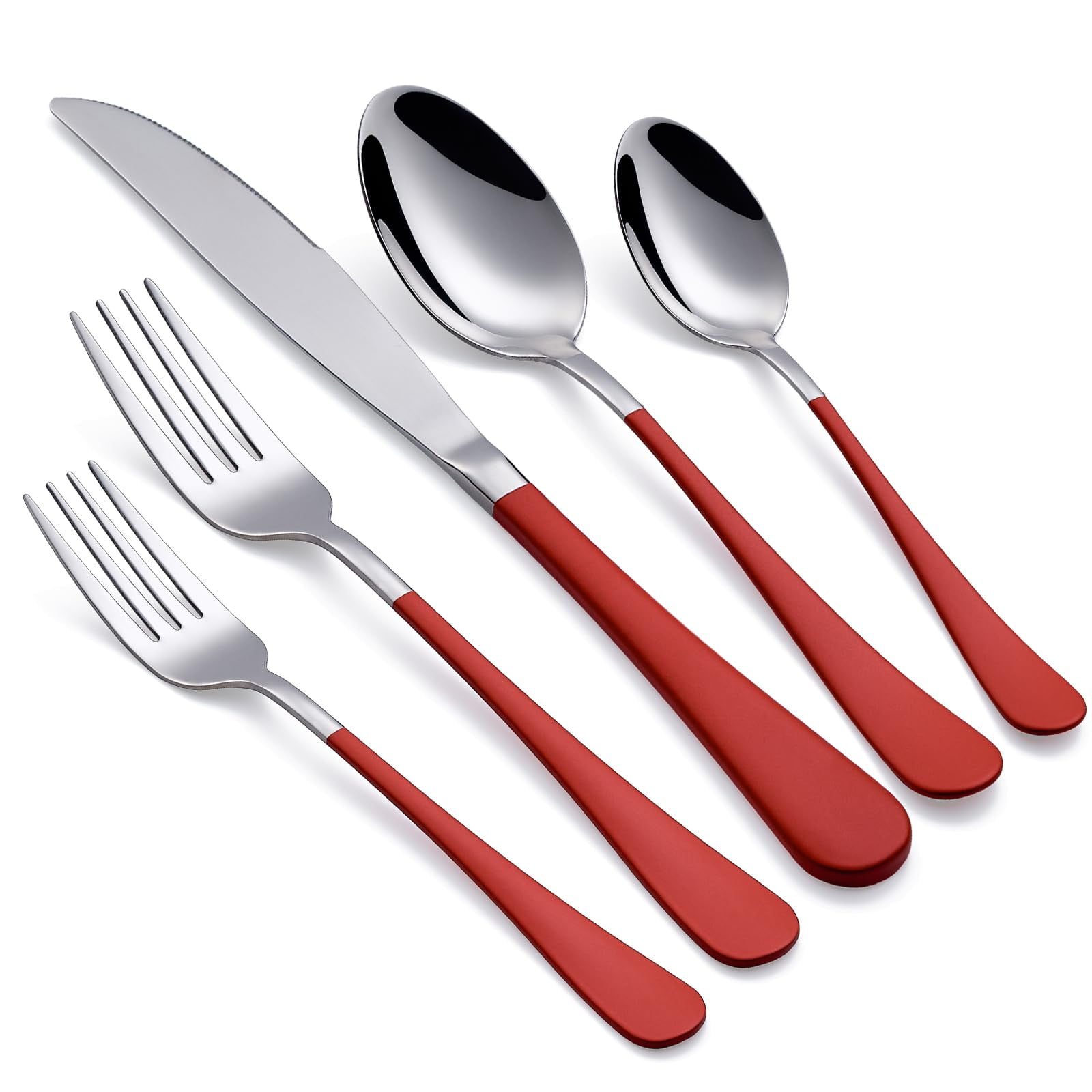Red Silverware Set 20 Piece 18/0 Stainless Steel Flatware Red Handle ...