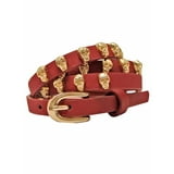 Red Skinny Golden Skull Studded Belt - Walmart.com