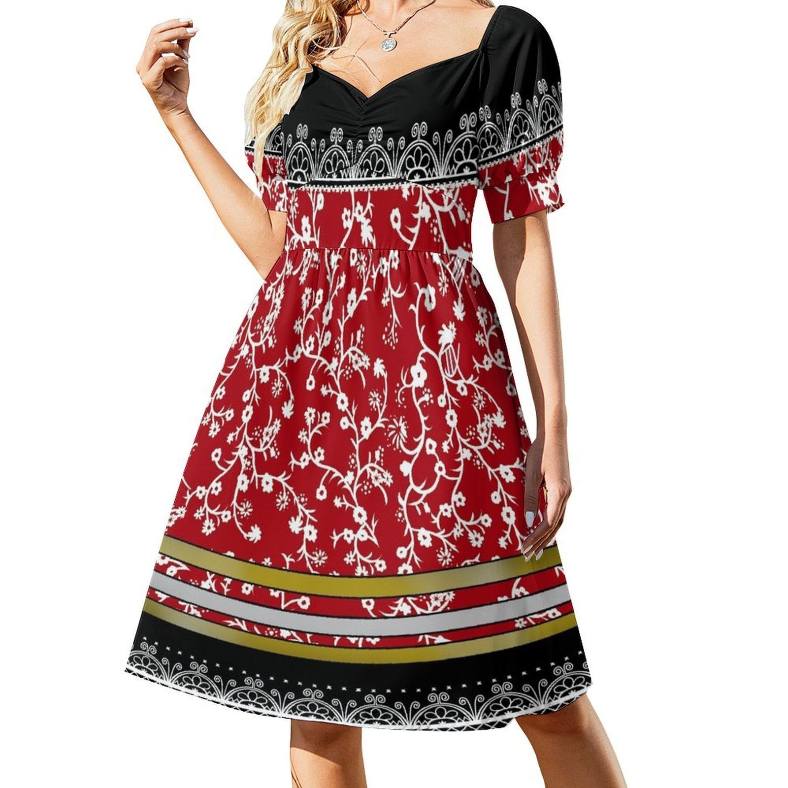 Red Skydomes Short Sleeved Dress birthday dress Woman clothes summer women's suit Dress ...