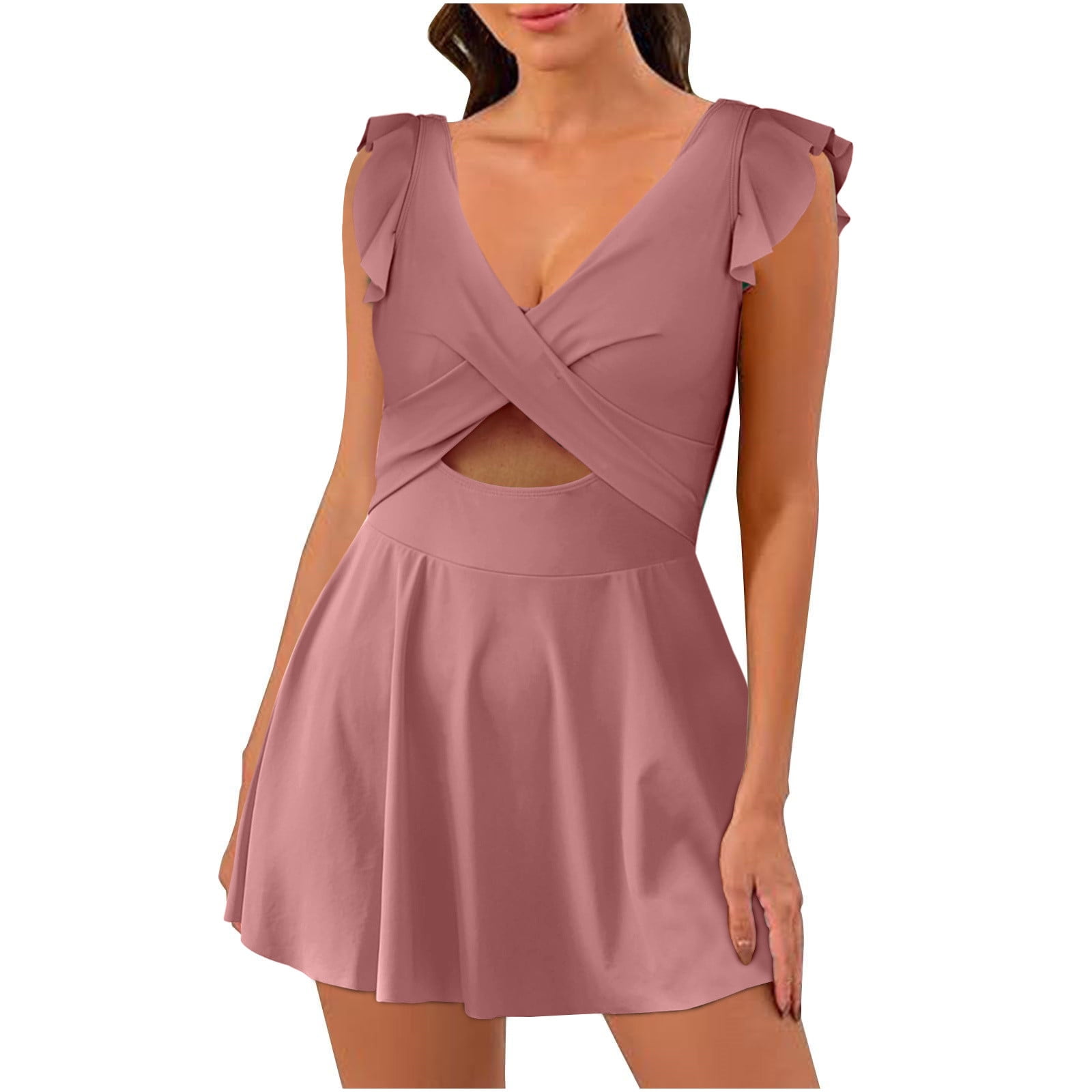 Red Sleeveless Swimwear Sets for Women Deep V Neck Beach Match Lounge ...