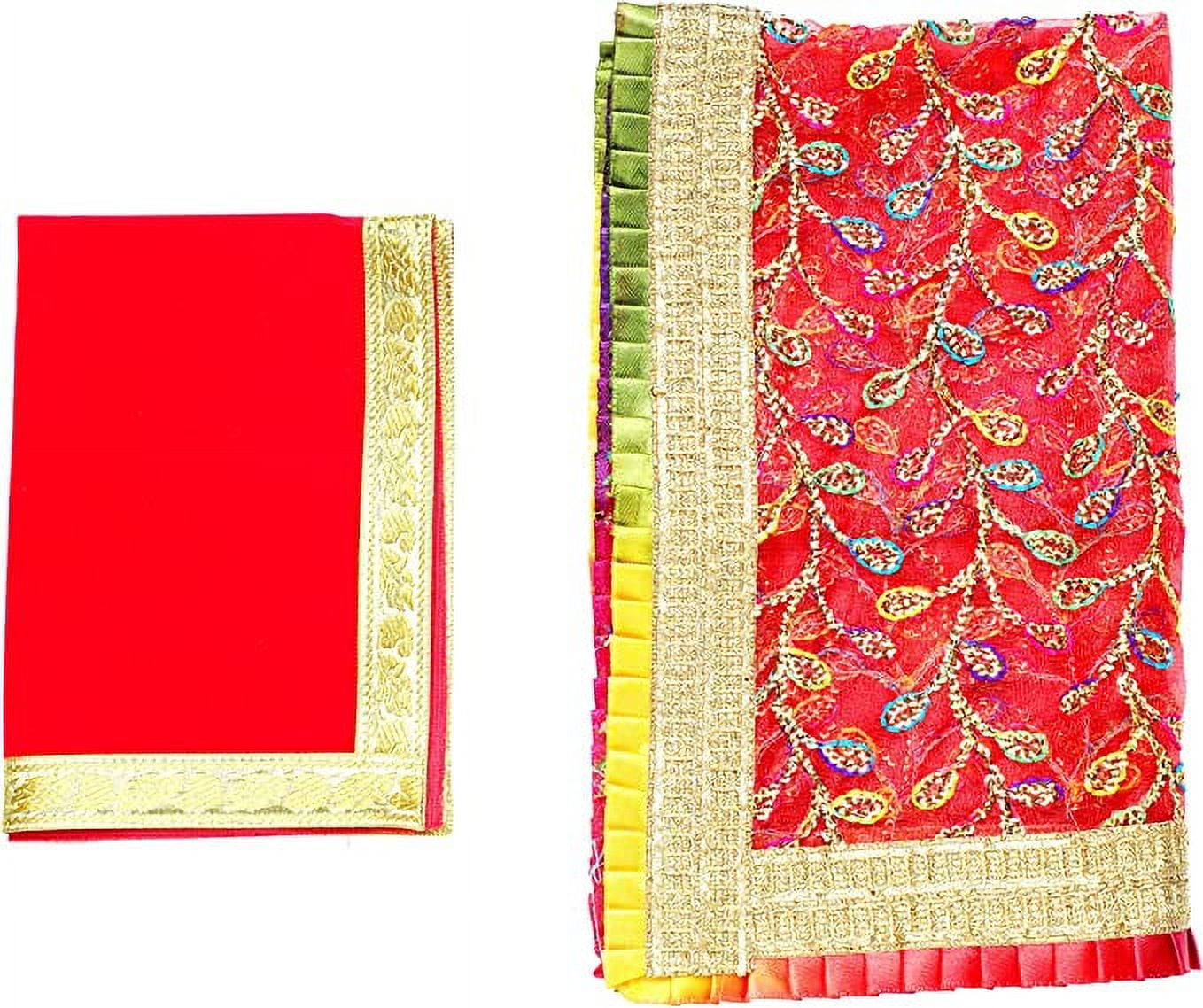 Red Small Chunari/Chunar/Chunni Decorative Cloth + Pooja Mat/Aasan Set ...