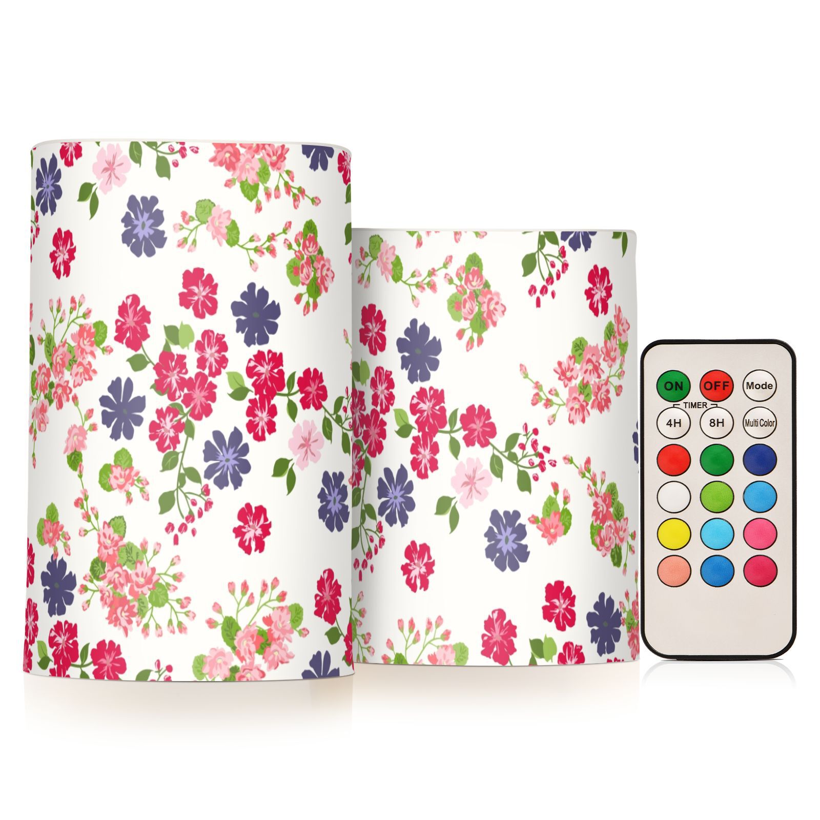 Red and Small Floral Flowers Blue Pattern 2 PCS LED Flickering ...