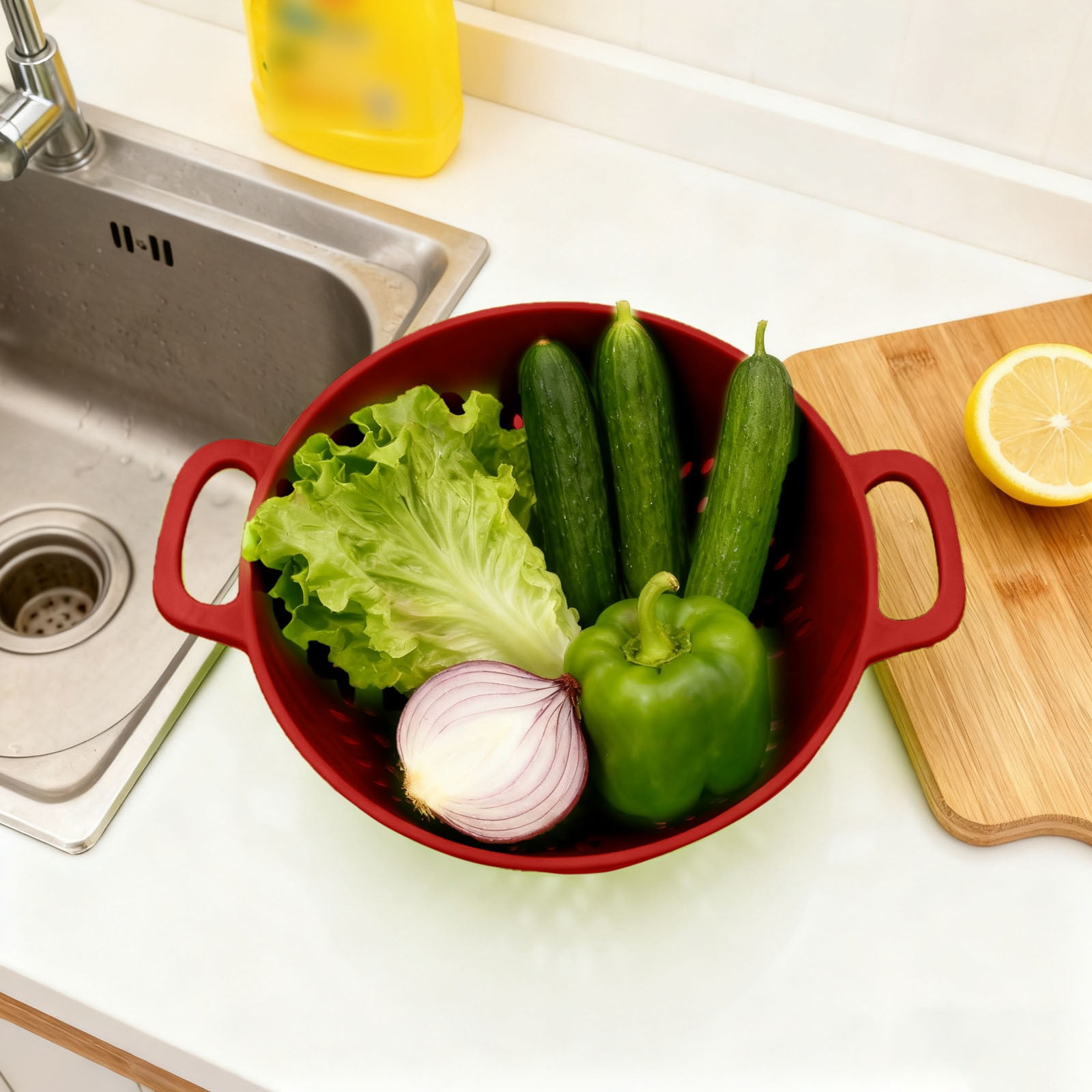 Red Small Pasta Strainer for Kitchen, 1 Count 7.6 Inch Mini Colander ...