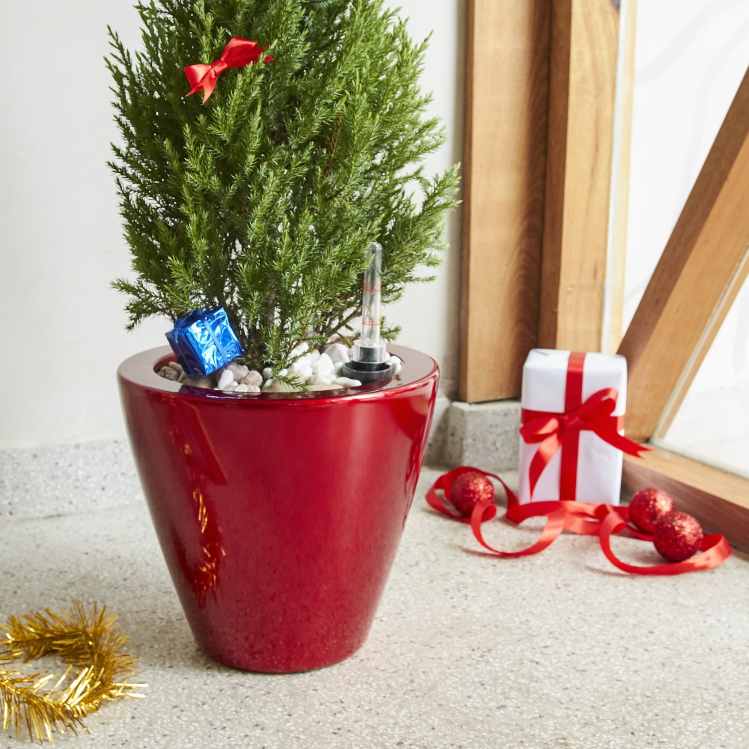 Red Smart Self-watering Planter Pots - 2-Pack Indoor/Outdoor Decorative ...