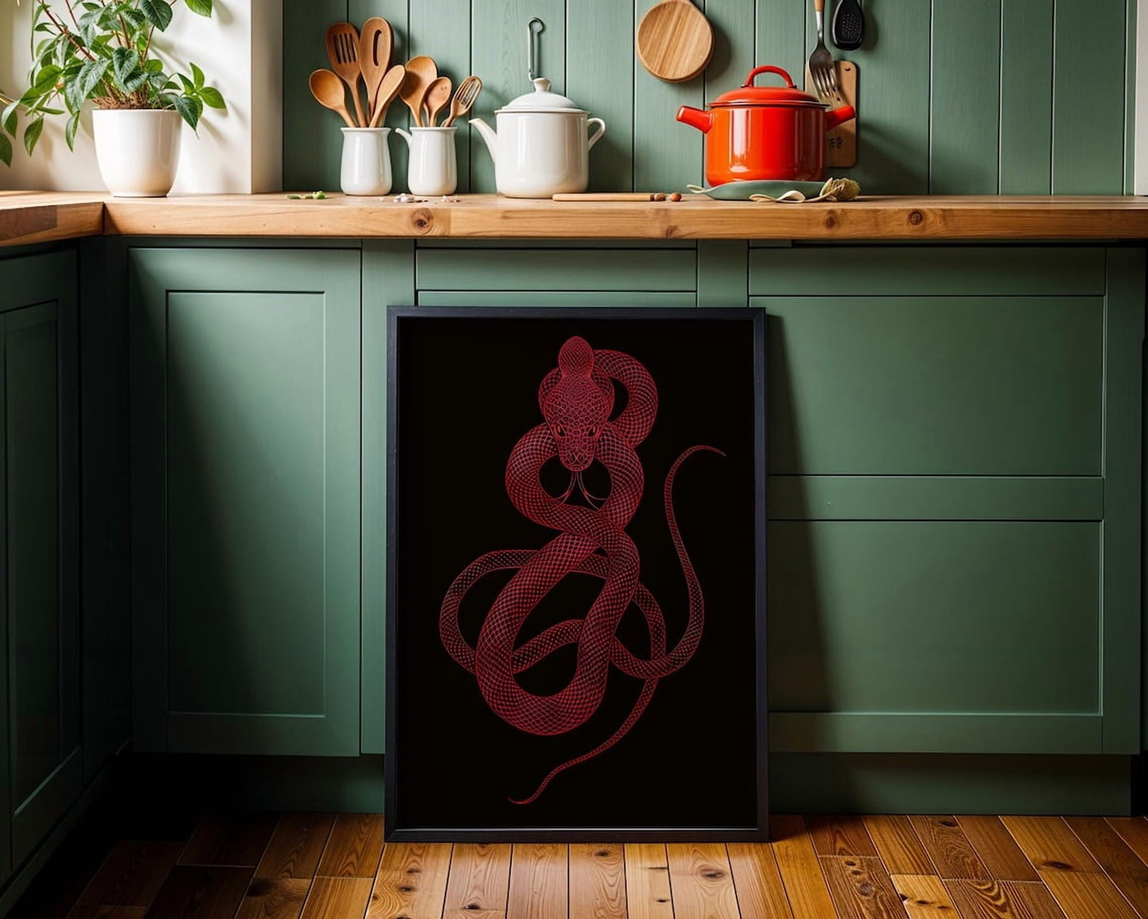 Red Snake Line Poster Wall Art, Minimalist Abstract Illustration For ...