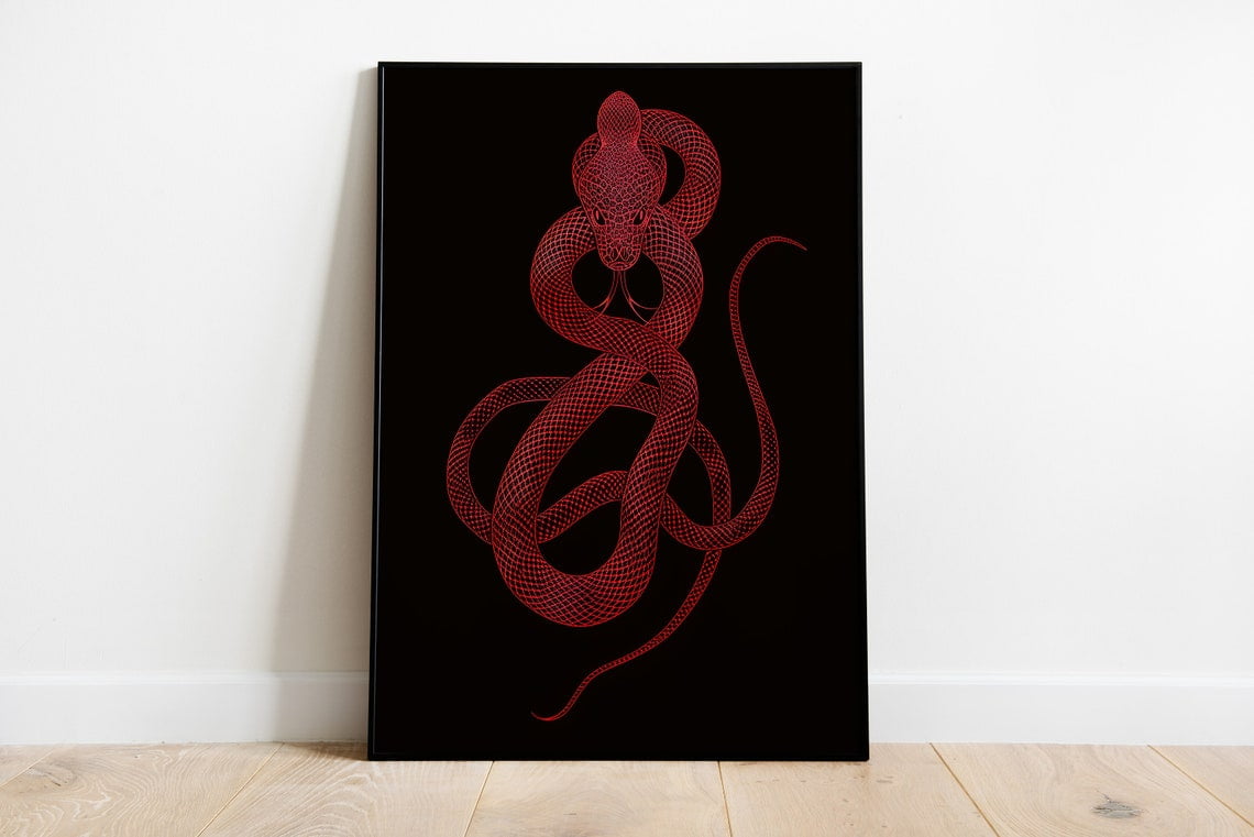 Red Snake Print, Snake In Gothic Style Poster, Cobra Minimalistic ...